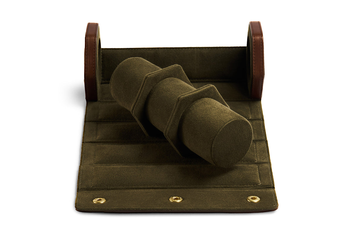 Brown Leather Watch Roll | Triple Travel Watch Roll | Bennett Winch